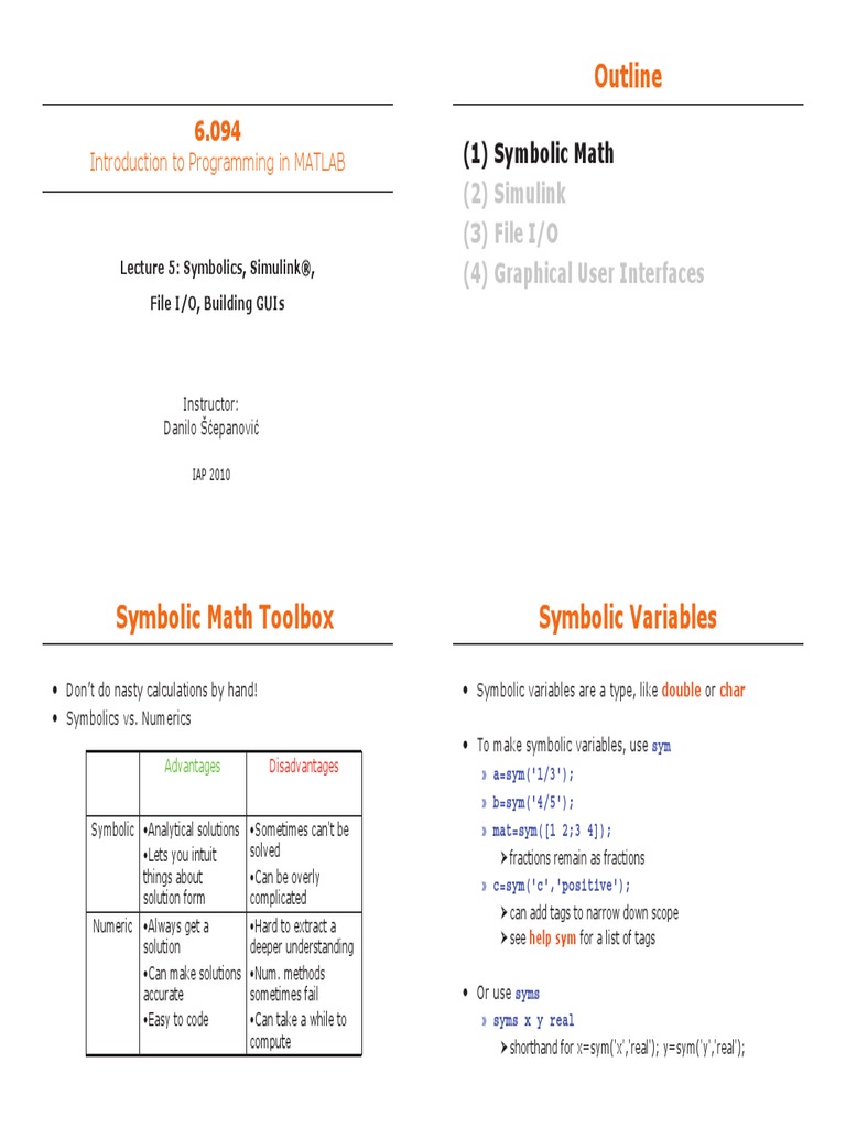 Outline: Introduction To Programming in MATLAB | PDF | Matlab ...