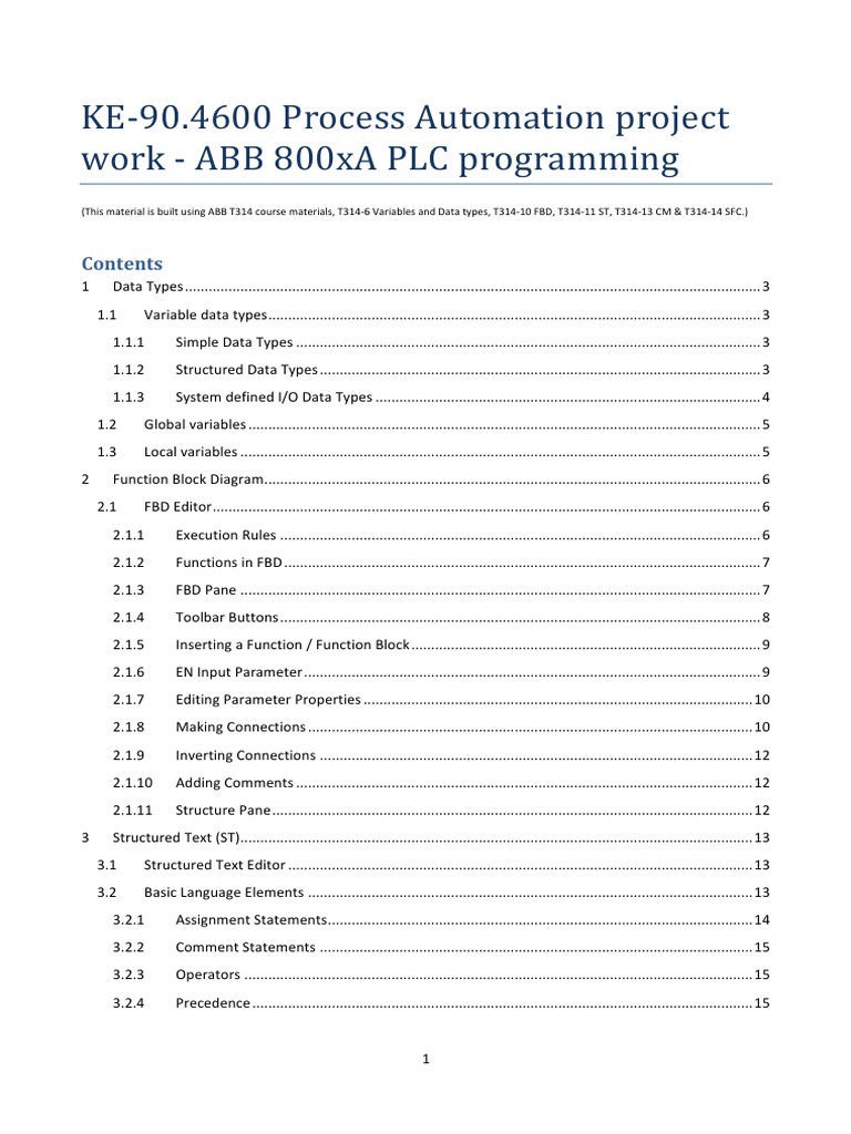 KE-90.4600 Process Automation Project Work - ABB 800xa PLC Programming | PDF | Parameter ...