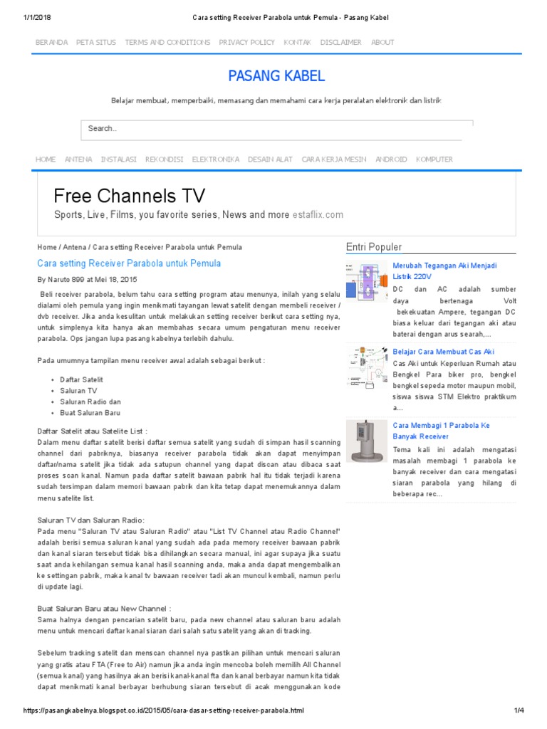 Cara Setting Receiver Parabola Untuk Pemula - Pasang Kabel | PDF