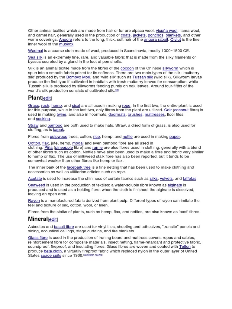 Plant: Verification Needed | PDF | Textiles | Fibers