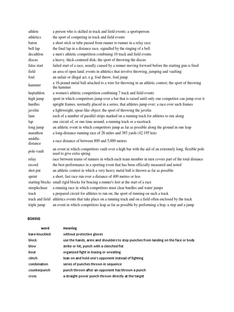 Sports Language | PDF | Track And Field | Swimming (Sport)