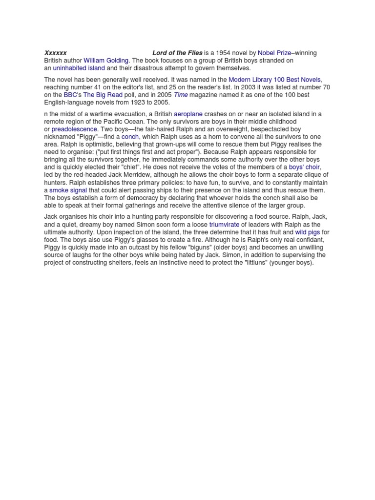 Lord of the Flies: Plot Summary | PDF | Young Adult | Classics