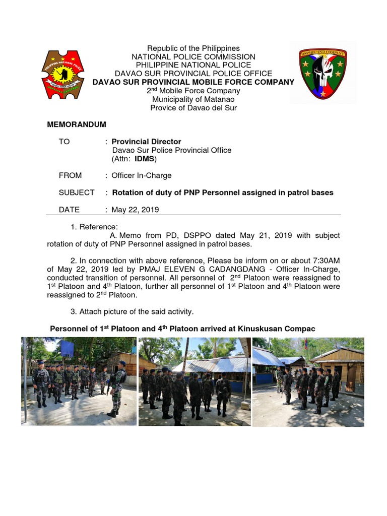 AAR ROTATION OF DUTY OF PNP PERSONNEL OF PATROL BASES (Invest) | PDF