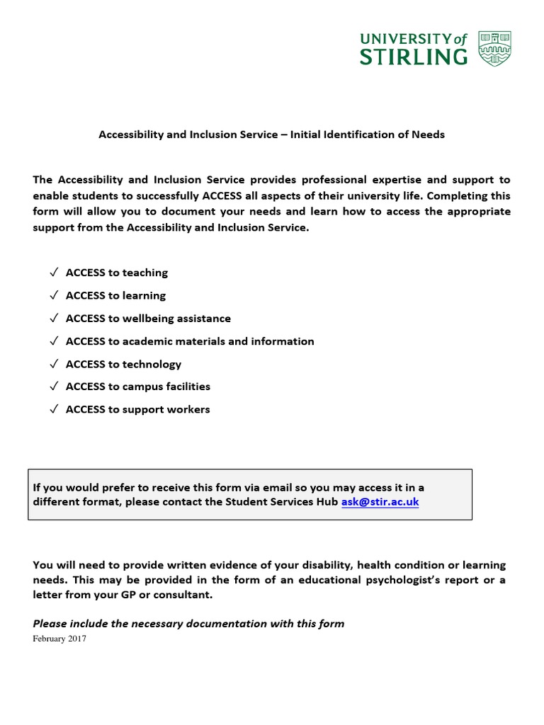 Initial Identification of Needs Form | PDF | Accessibility | Communication