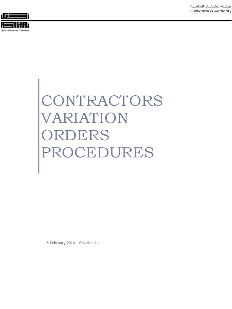 Site Instruction and Variation Order Procedures For Contractors Manual ...