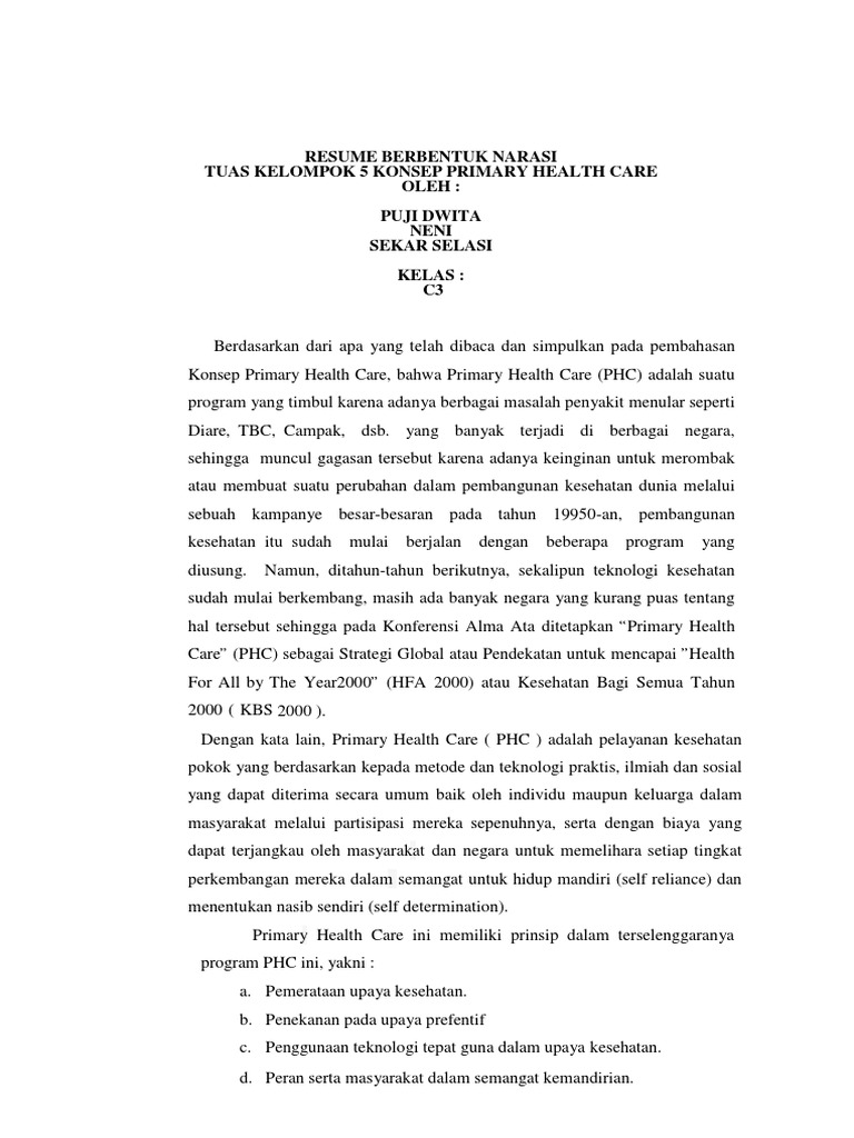 Resume Narasi Konsep PHC di Indonesia | PDF | Ilmu Sosial | Kesehatan Holistik