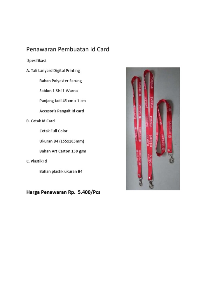 Penawaran Pembuatan Id Card KPU | PDF