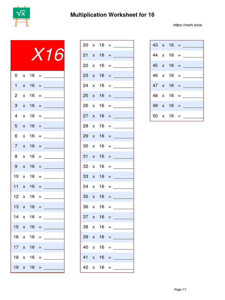 Multiplication Worksheet For 16: Page 1/1 | PDF