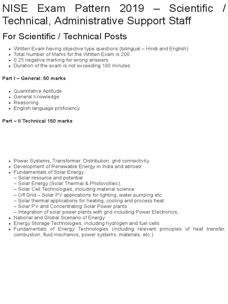 NISE Exam Pattern 2019 Overview | PDF