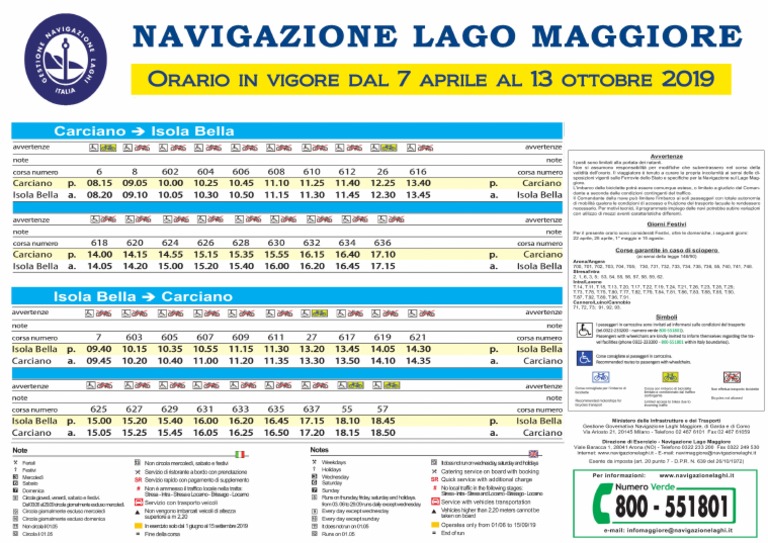 Lake Maggiore Borromean Islands Boat Timetable | PDF