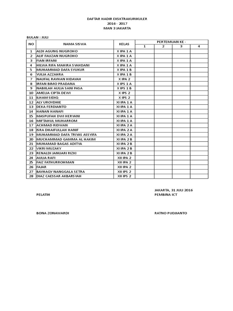 Absensi Ekskul Ict 16 - 19 | PDF