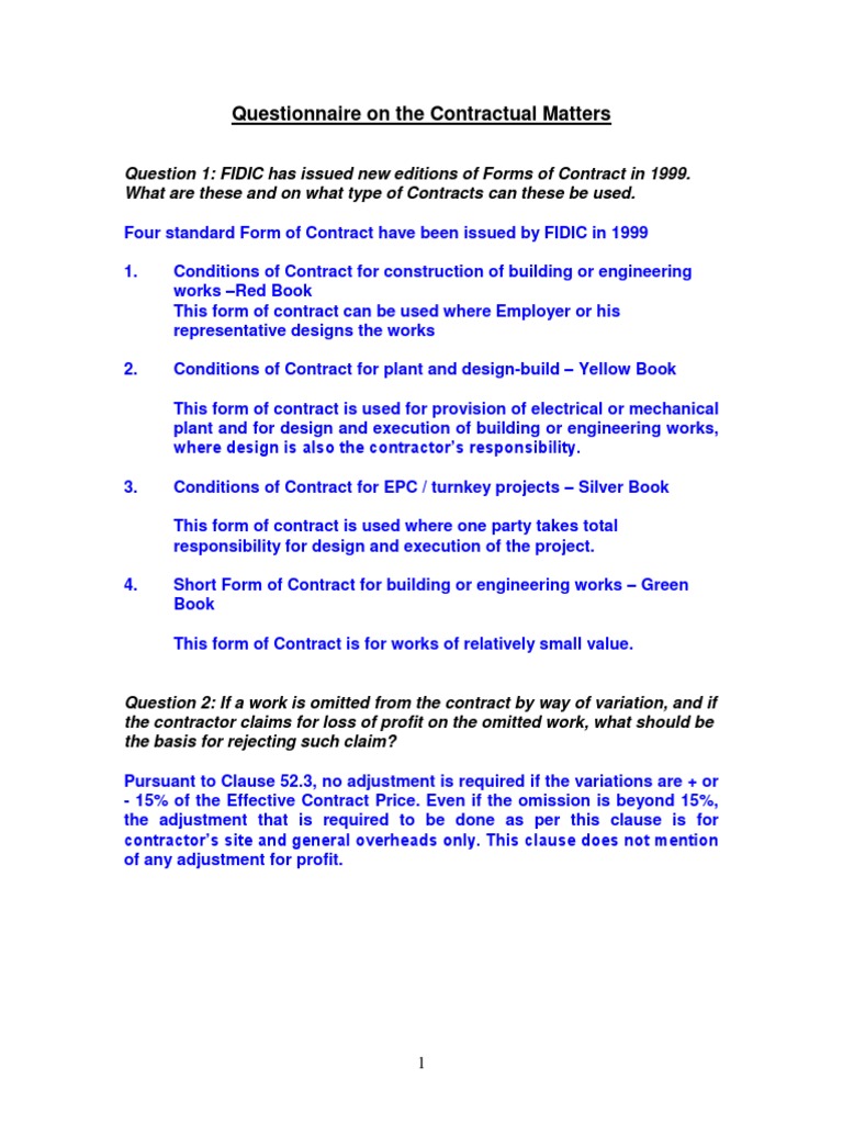 Questionnaire On The Contractual Matters | PDF | Adjudication | Arbitration