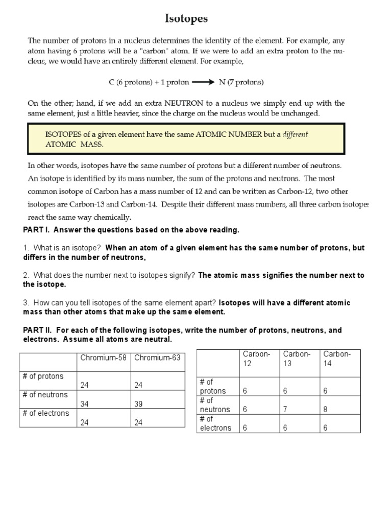 Isotopes Answers | PDF | Isotope | Proton