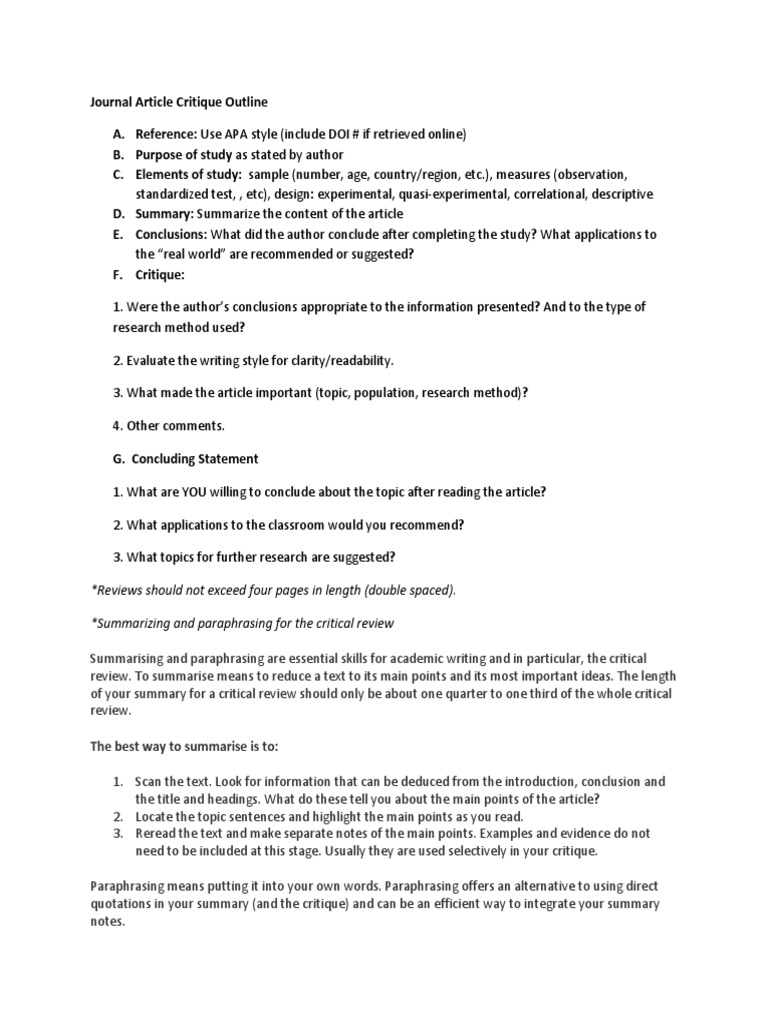 Apa Article Critique Sample