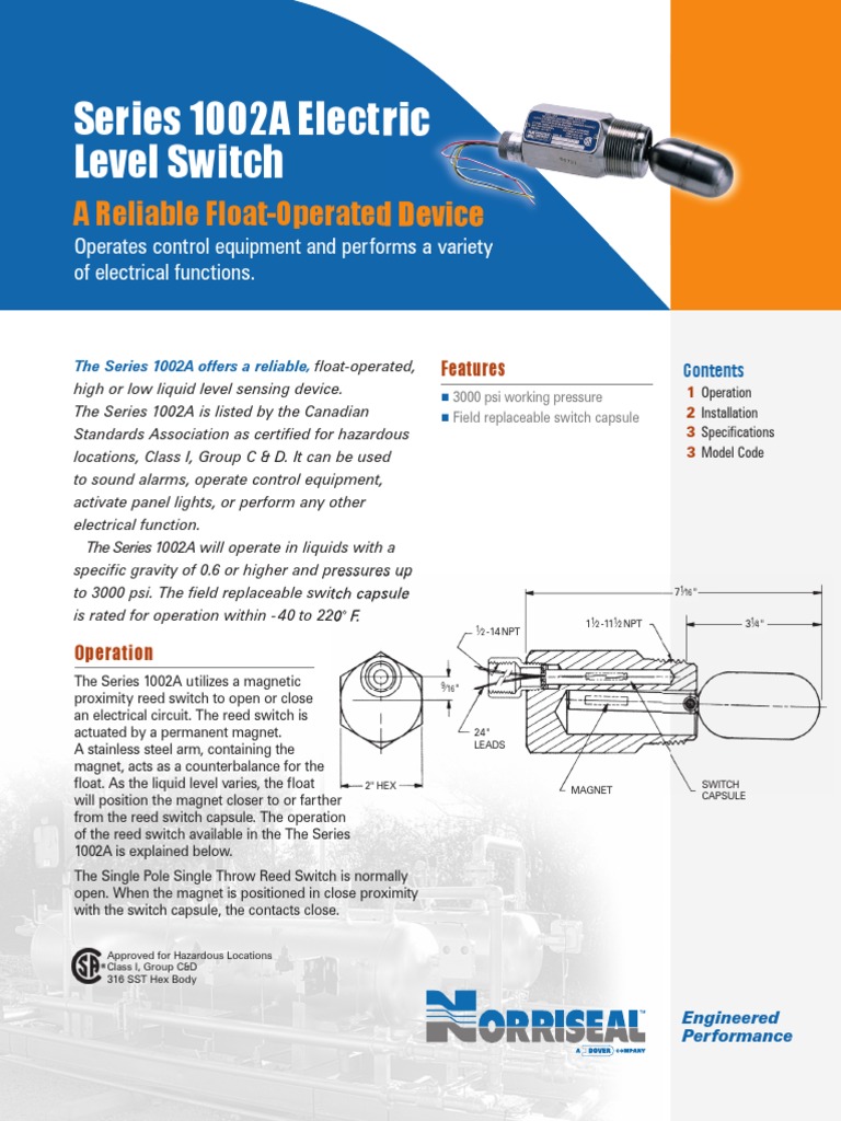 1002A Norriseal Electric Level Switch | PDF | Switch | Specification ...