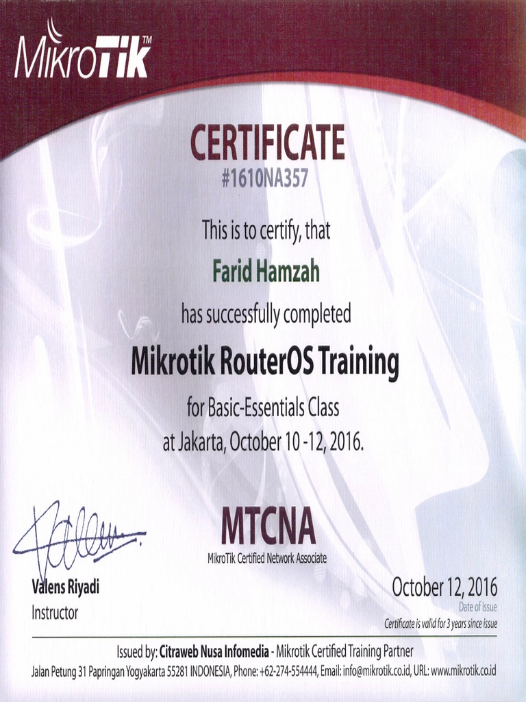 Certificate Mikrotik | PDF