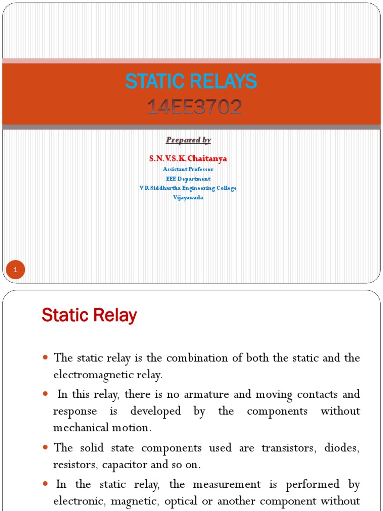 Static Relays: Prepared by | PDF | Relay | Phase (Waves)