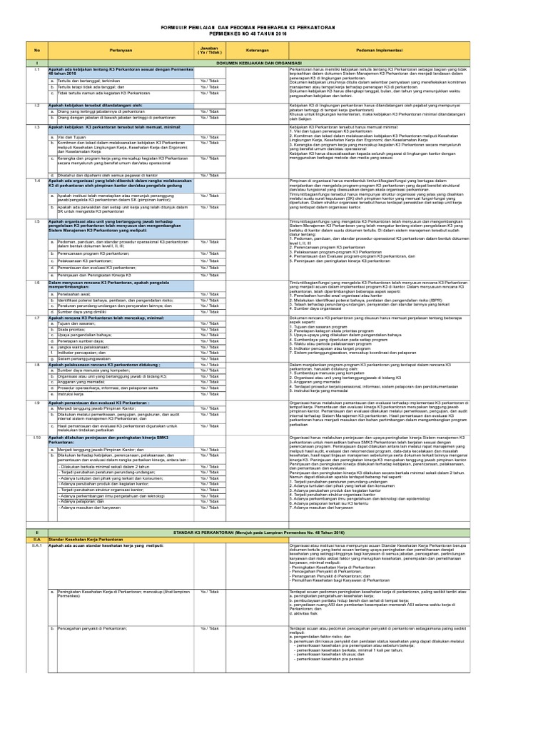 Formulir Dan Pedoman Implementasi K3 Perkantoran U Peserta DIseminasi | PDF