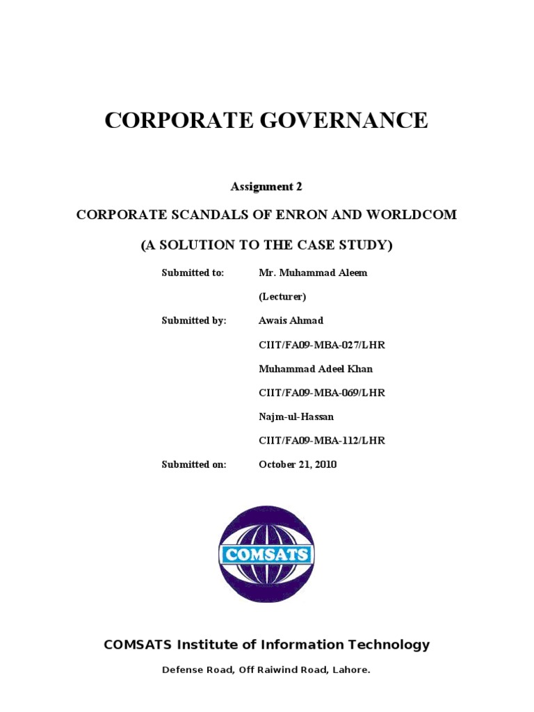 Enron Worldcom Case Study Solution Pdf Board Of Directors