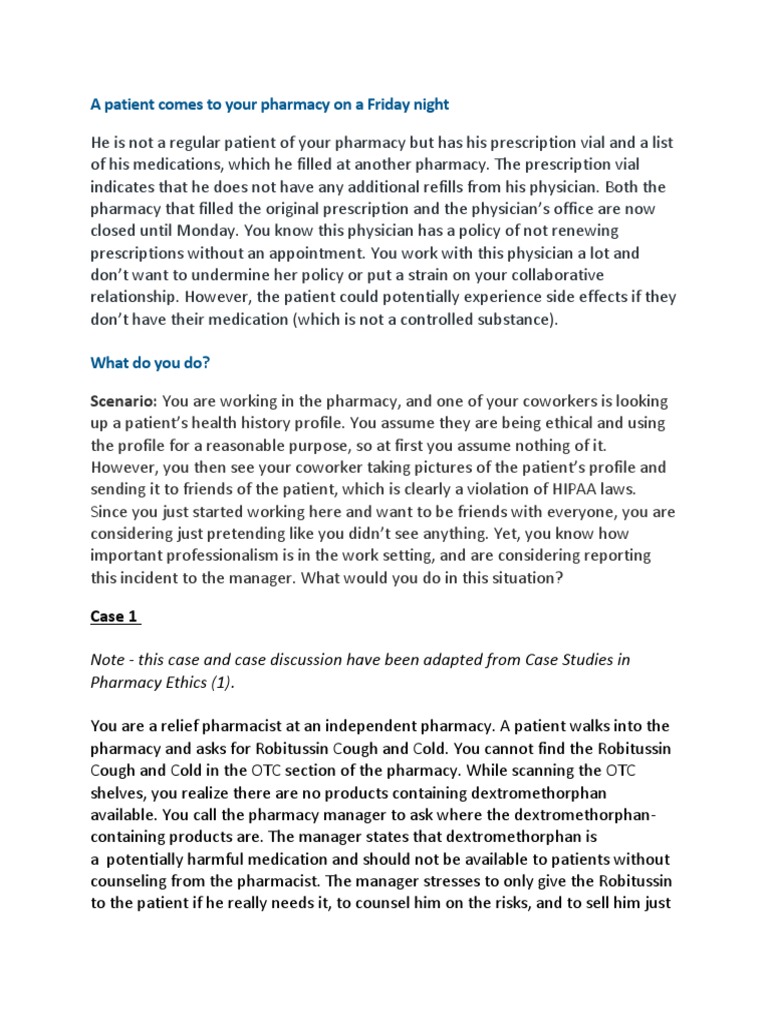 Case Studies For Pharmacy | PDF | Pharmacy | Medical Prescription