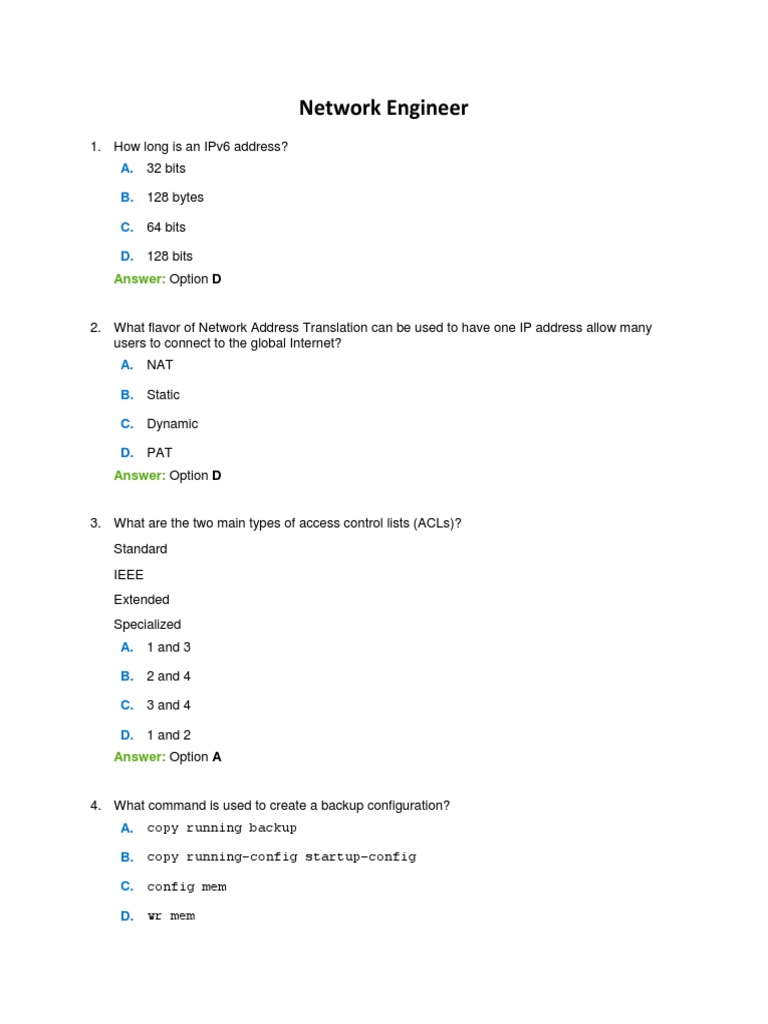 Network Engineer MCQ | PDF | Internet Protocol Suite | File Transfer Protocol