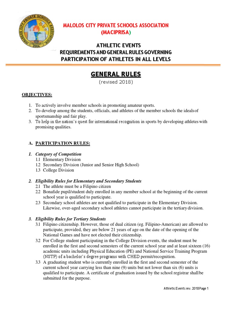 MACIPRISA Athletic Guidelines Rev. 2018-1-1 | PDF | National Collegiate ...