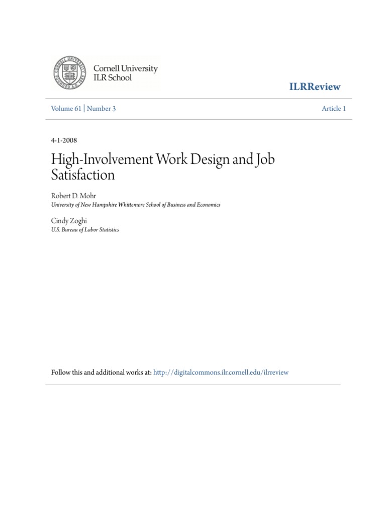 High-Involvement Work Design and Job Satisfaction | PDF | Job Satisfaction | Employment
