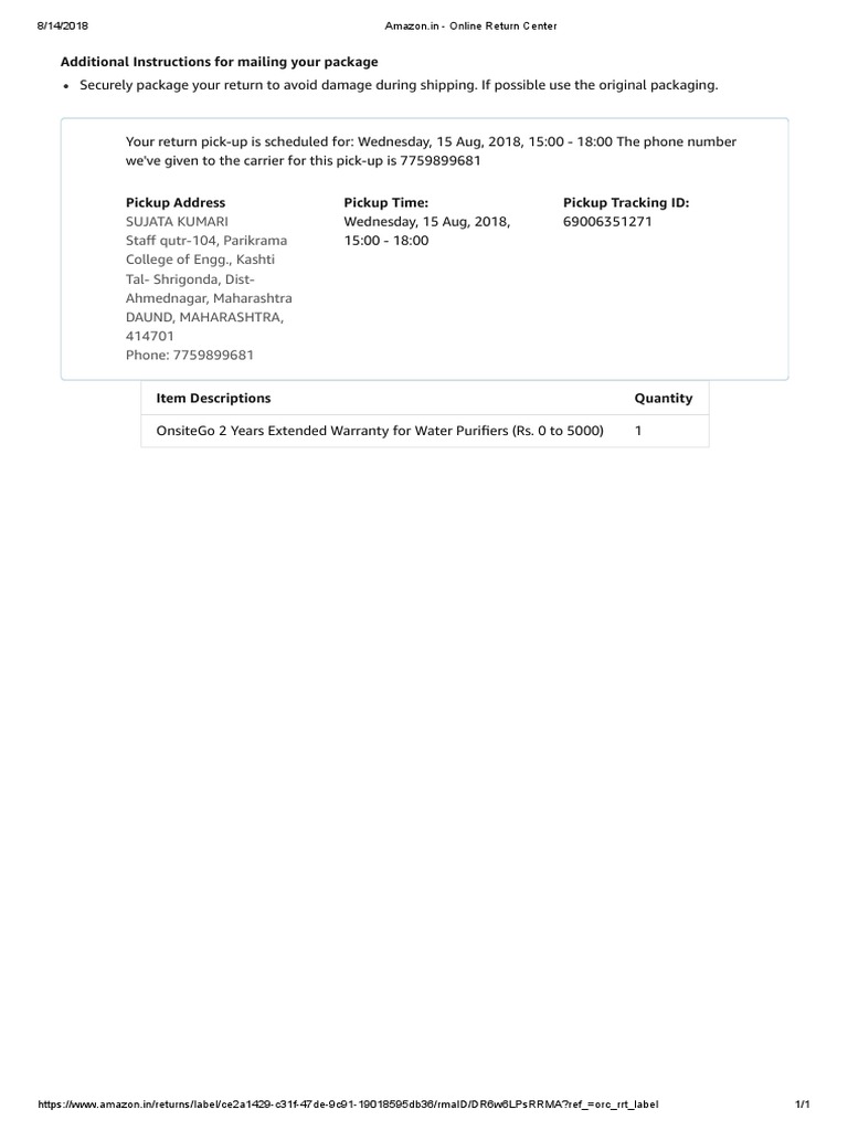 Amazon Online Return Center Instructions | PDF