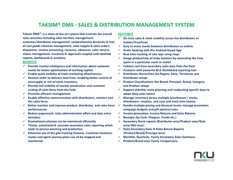 Taksim Dms Brochure 2019 | PDF | Sales | Inventory