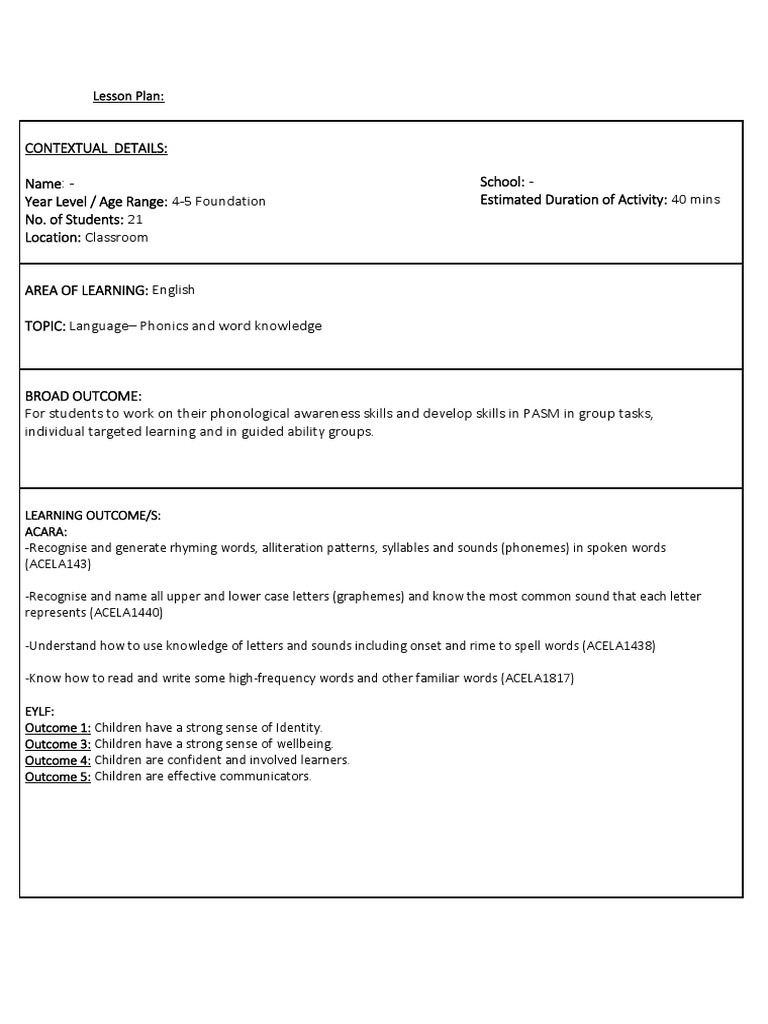 Lesson Plan - Adhd | PDF | Phonics | Writing