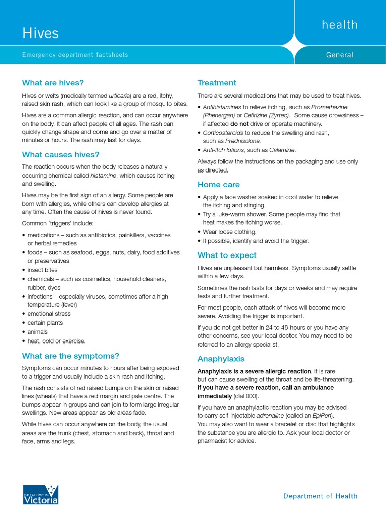 Hives: What Are Hives? Treatment | PDF | Allergy | Rtt