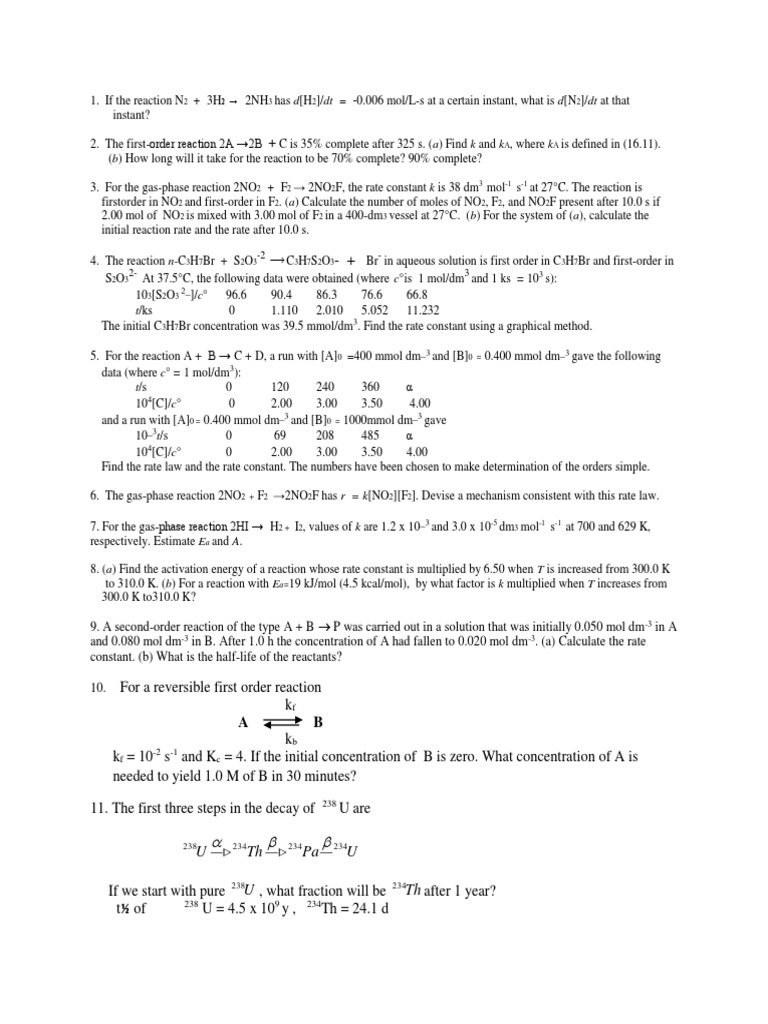 Problem Set No. 3 | PDF | Reaction Rate | Reaction Rate Constant