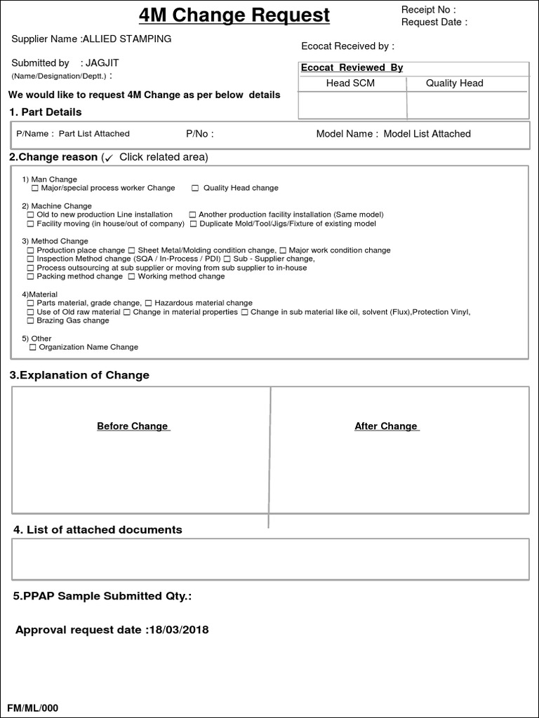 Supplier 4M Change Request Format | PDF