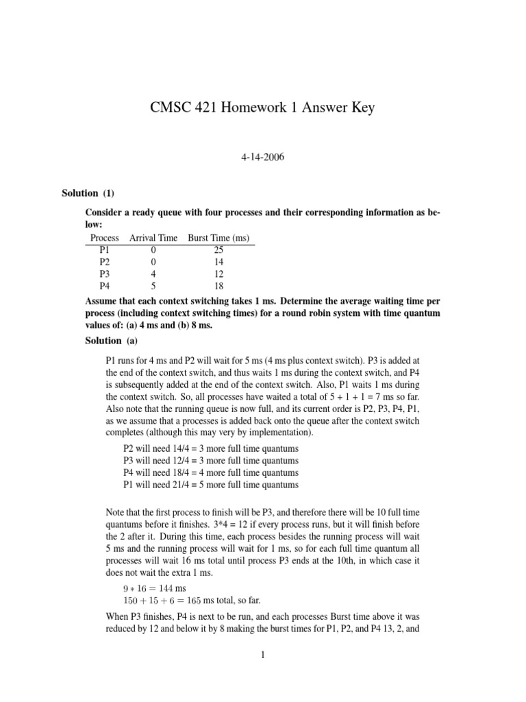 Cmsc 421 Homework 1 Answer Key Solution Pdf Scheduling Computing Algorithms And Data 6222