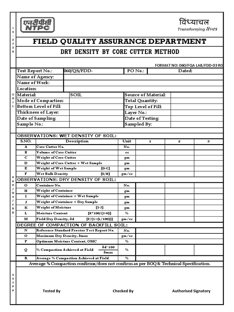 Soil Density Test Report for Compaction of Backfill Material | PDF ...