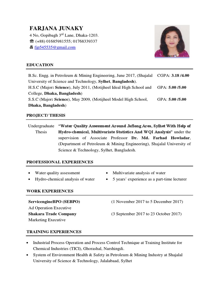 Female CV Formate | PDF | Bangladesh | Engineering