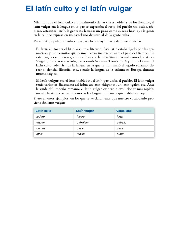 Latín Culto y Vulgar: Ejemplos Clave | PDF