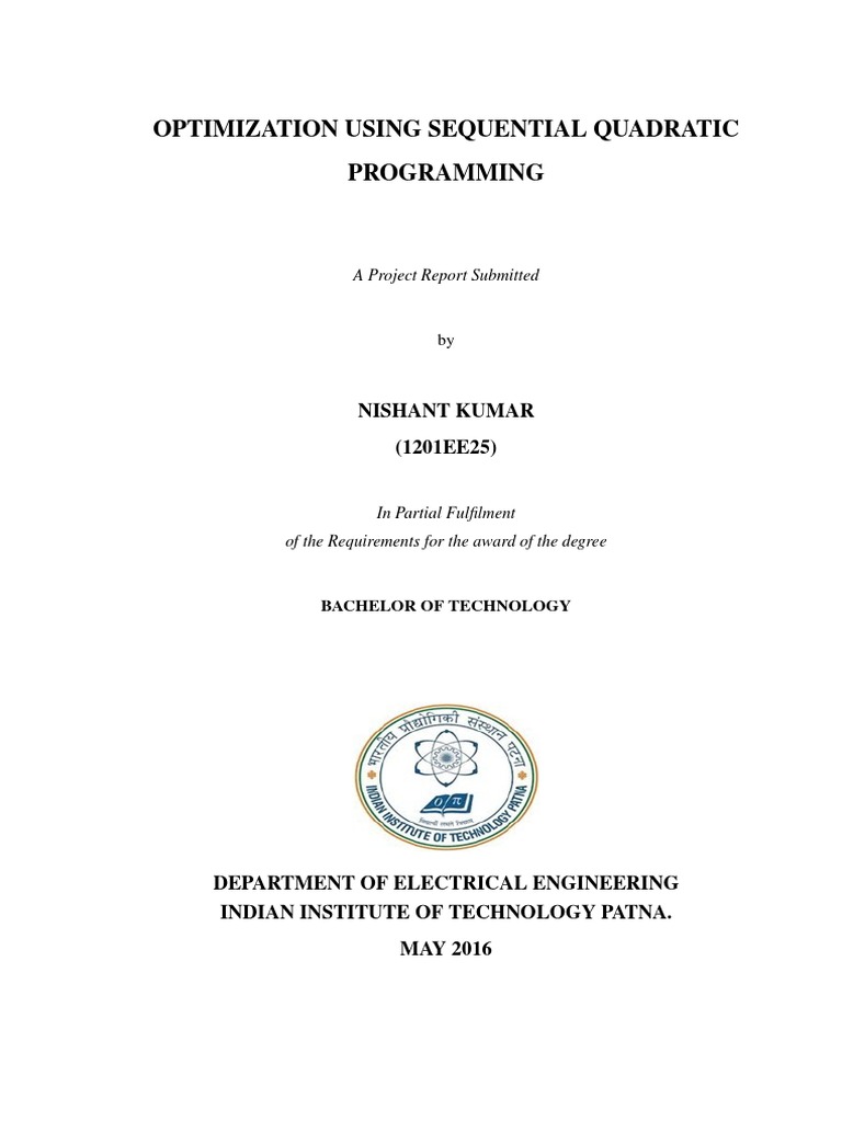 Thesis On Sequential Quadratic Programming As A Method of Optimization ...