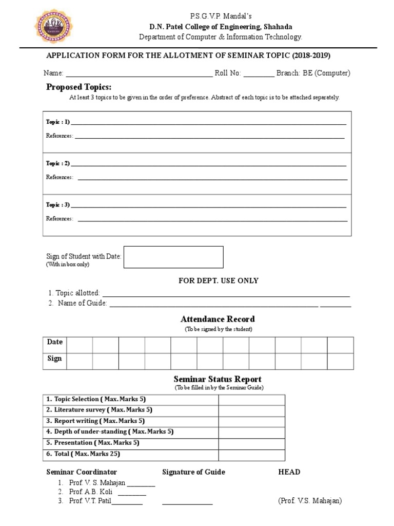 Application Form Seminar Be 2018-19 | PDF