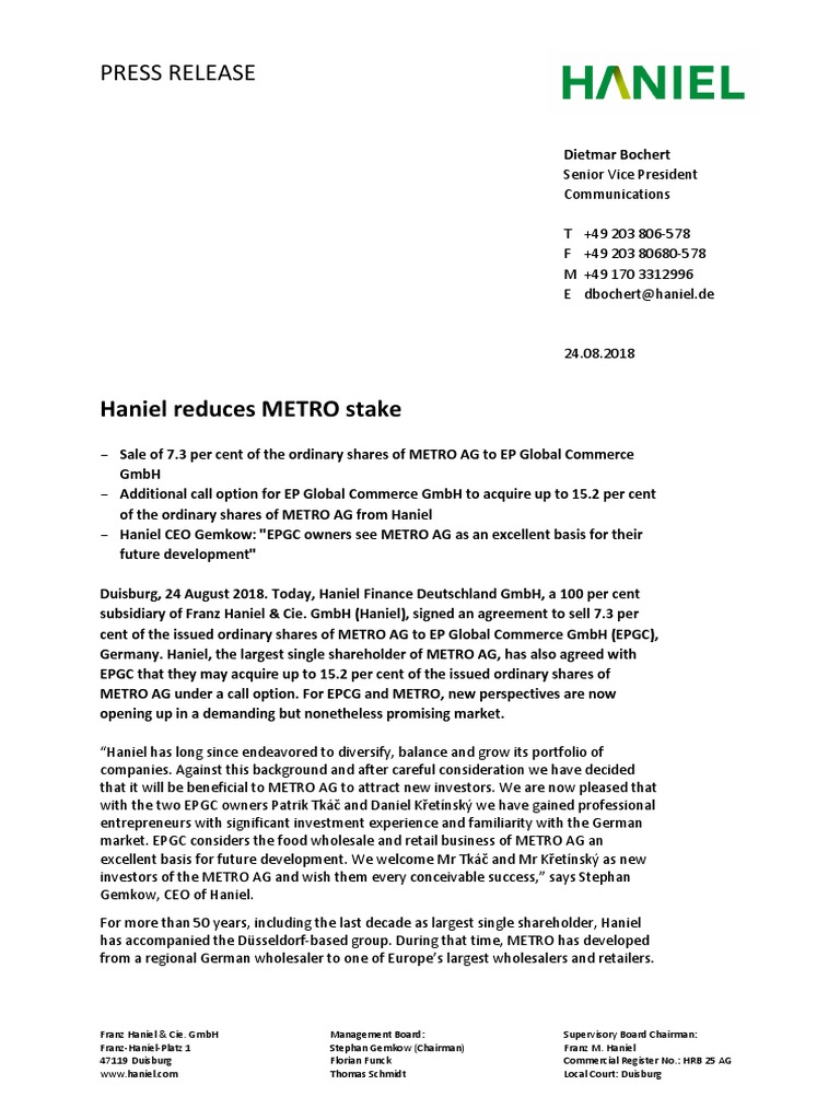 Aug 24 2018 Metro Press Release | PDF | Companies | Economies