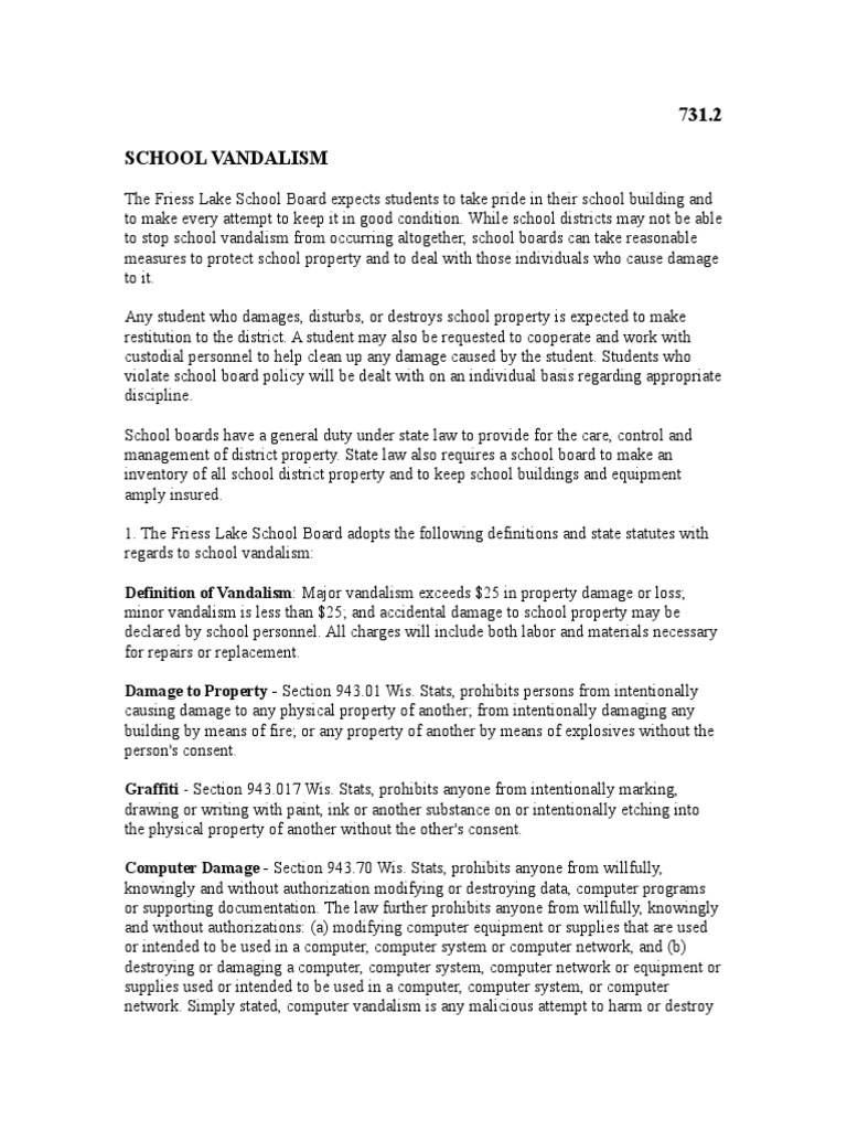 731.2 School Vandalism | PDF | Damages | Property