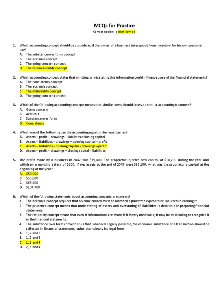 MCQ For Practise (Pre-Mids Topics) PDF | PDF | Overdraft | Debits And ...