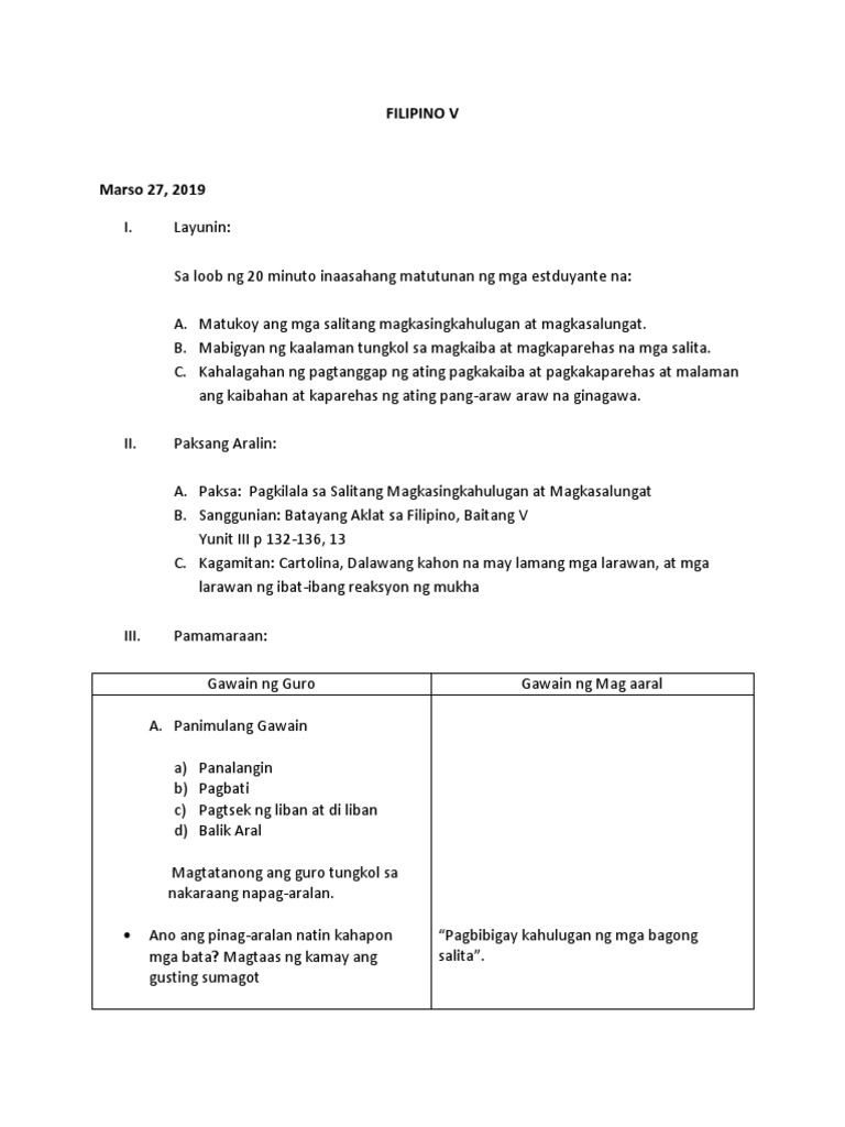 FILIPINO Lesson Plan | PDF