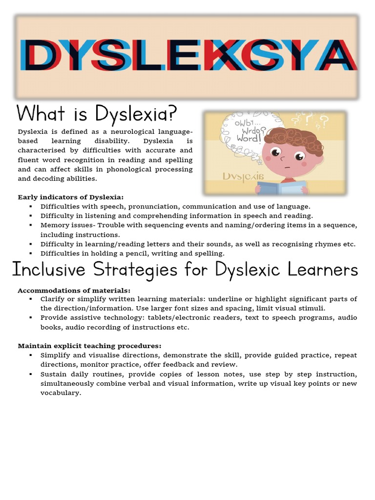 Dyslexia Summary Sheet | PDF | Dyslexia | Neuropsychology