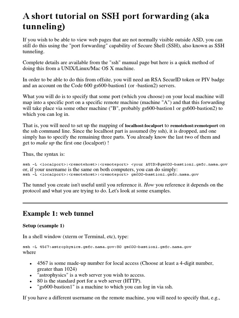 A Short Tutorial On SSH Port Forwarding Aka Tunneling | Download Free PDF | Secure Shell ...