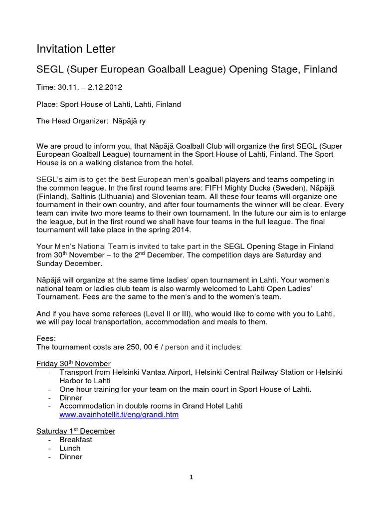 Invitational Letter | PDF | Leisure | Sports