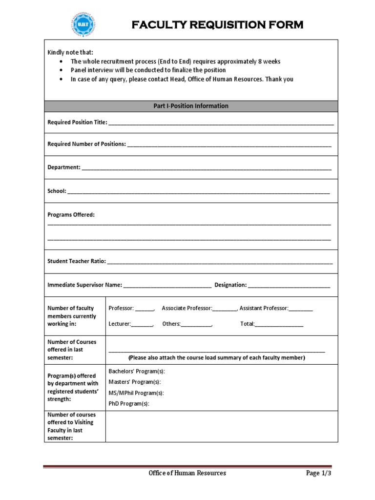 Faculty Recruitment Requisition Form | PDF | Lecturer | Human Resources