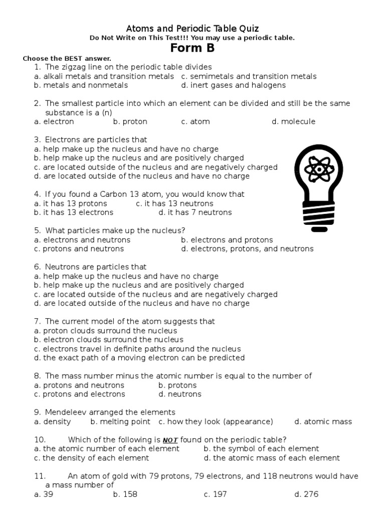 Atoms and Period Table Test B | PDF | Chemical Elements | Atomic Nucleus