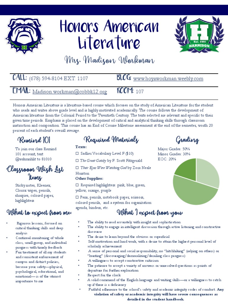 Fall 2019 H American Lit Syllabus | PDF | Academic Integrity | Homework