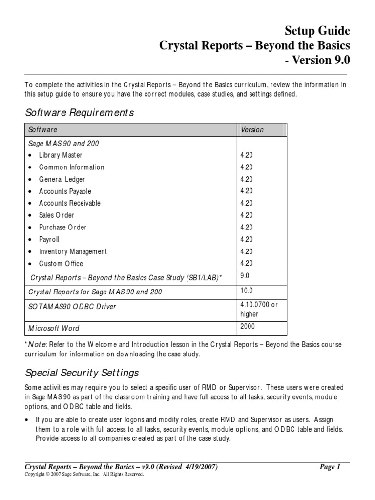 Setup Guide Crystal Reports - Beyond The Basics - Version 9.0 | Download Free PDF | Computer ...